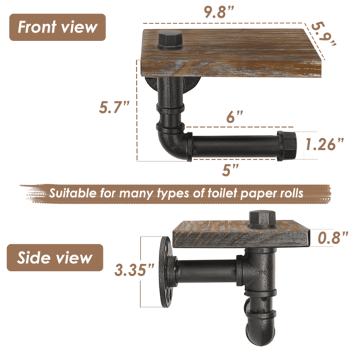 (9.8 in - Rustic Brown) Industrial Toilet Paper Holder with Shelf, – Livinq